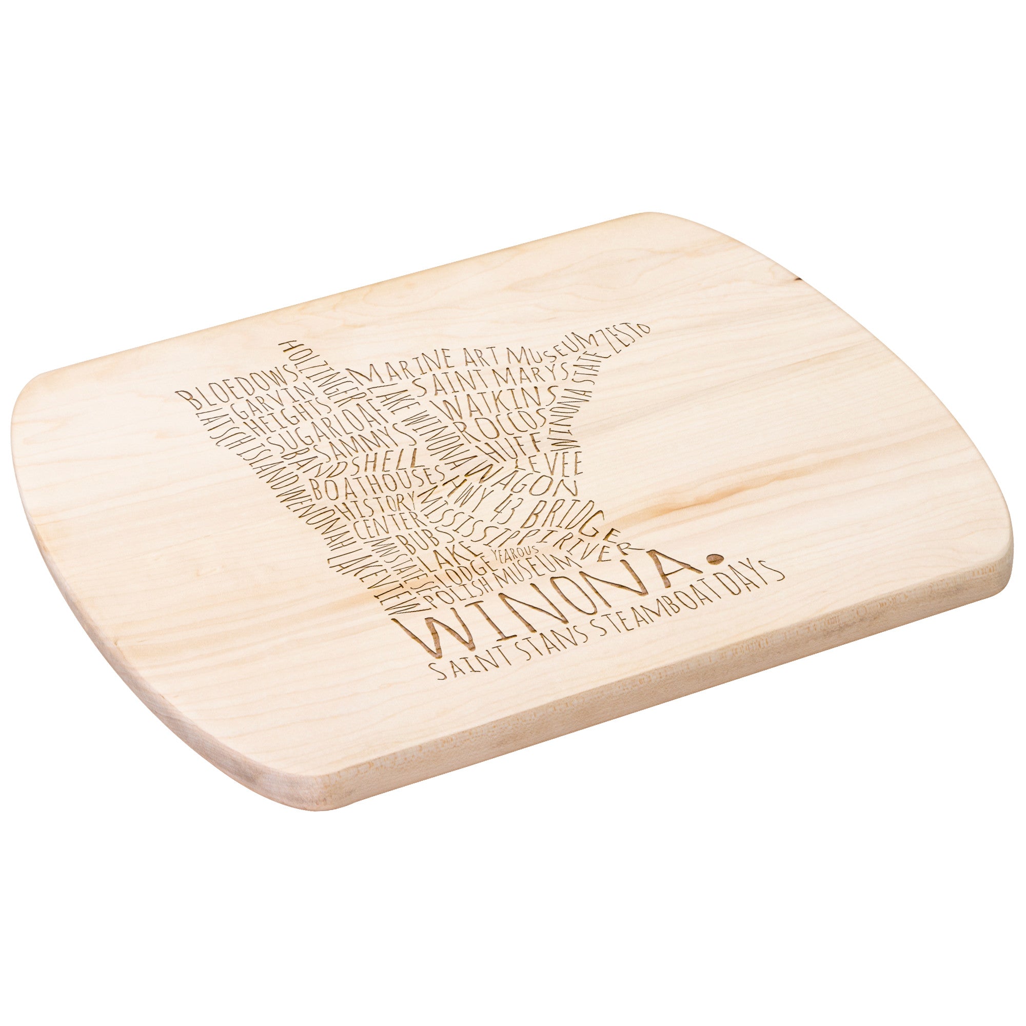 Winona Minnesota Cutting Board, Text Map, Maple