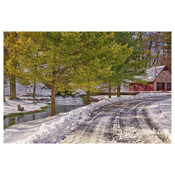 Decorah Iowa Photograph Snowy Road at Siewer Springs - Art Print